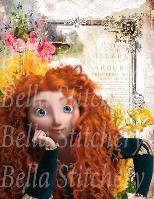 Handmade Merida from Brave with Flowers Collage 8x10 Craft Fabric Block ...