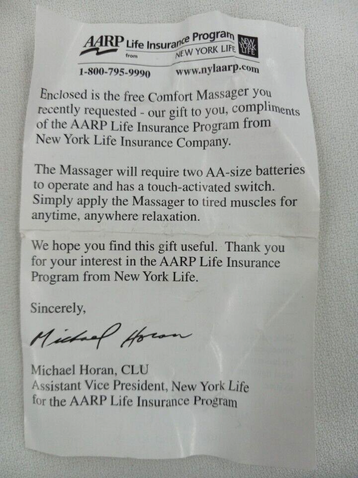 AARP LIFE INSURANCE PROGRAM NEW YORK LIFE PROMO - COMFORT MASSAGER | eBay