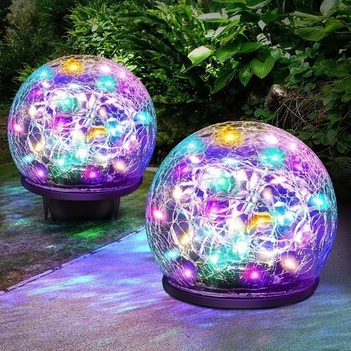 2 Pack 60 LED Garden Solar Lights Outdoor Decorative, Colored Cracked ...