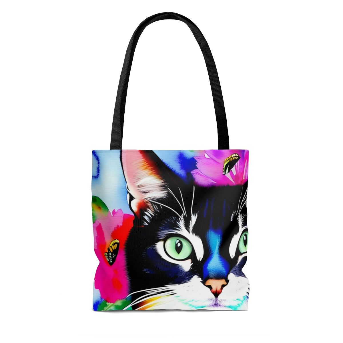Tote Bag All Over Print Tuxedo Cat 695 Flowers Butterfly Digital AI art ...