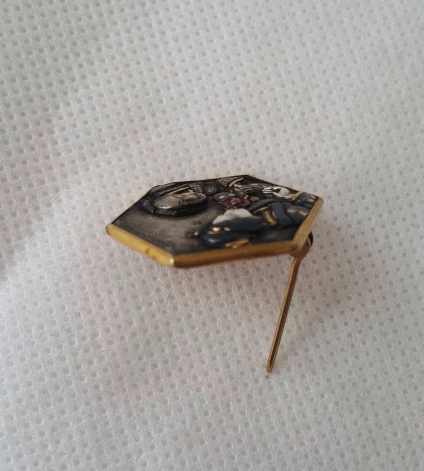 Antique Brooch Lover Couple Pin Japanese Shakudo Gold Silver Metal ...