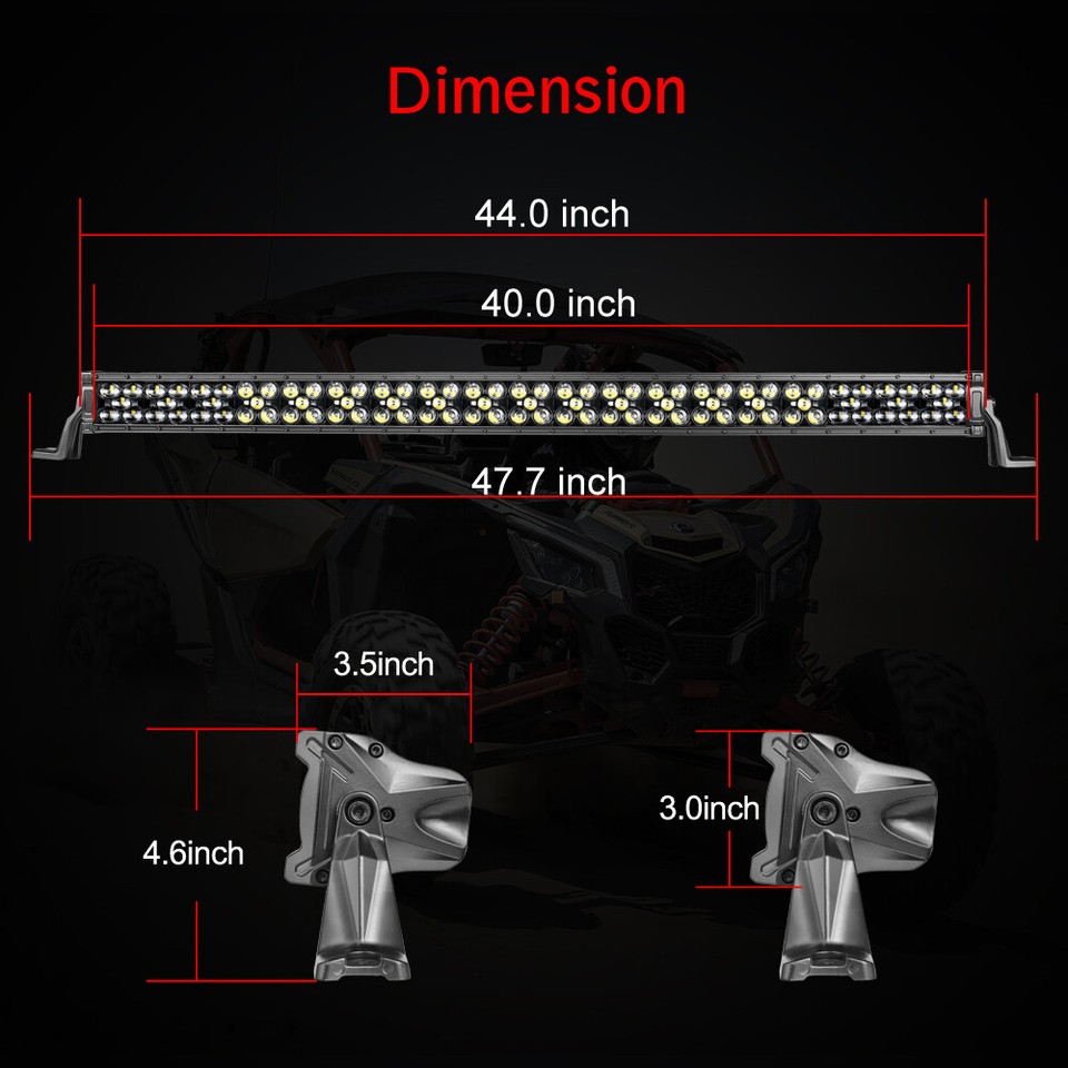 40/42 Inch LED Work Light Bar Tri Row Spot Flood Combo Truck Offroad ...