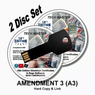 18th EDITION 2022 AMEND 3 ELECTRICAL CERTIFICATES BS7671 2 discs ON 1 ...