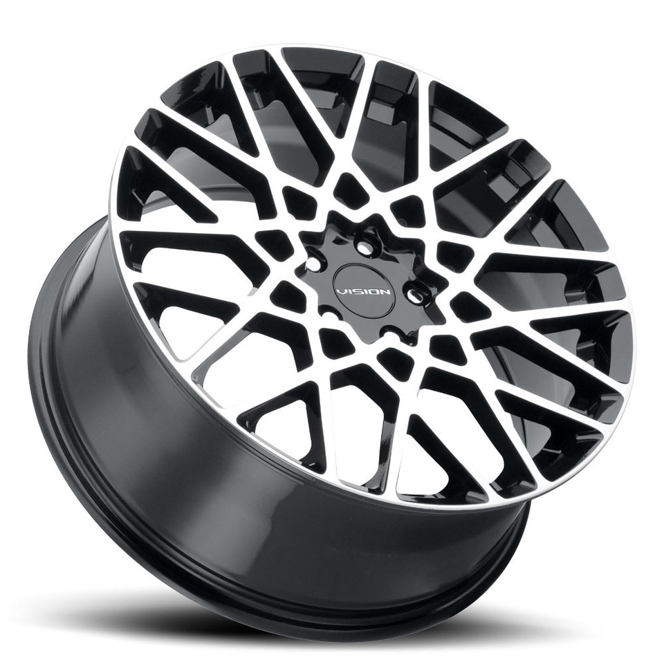 17x8 +38 Vision 474 Recoil 5x112 Gloss Black Machined Face Wheels (Set ...