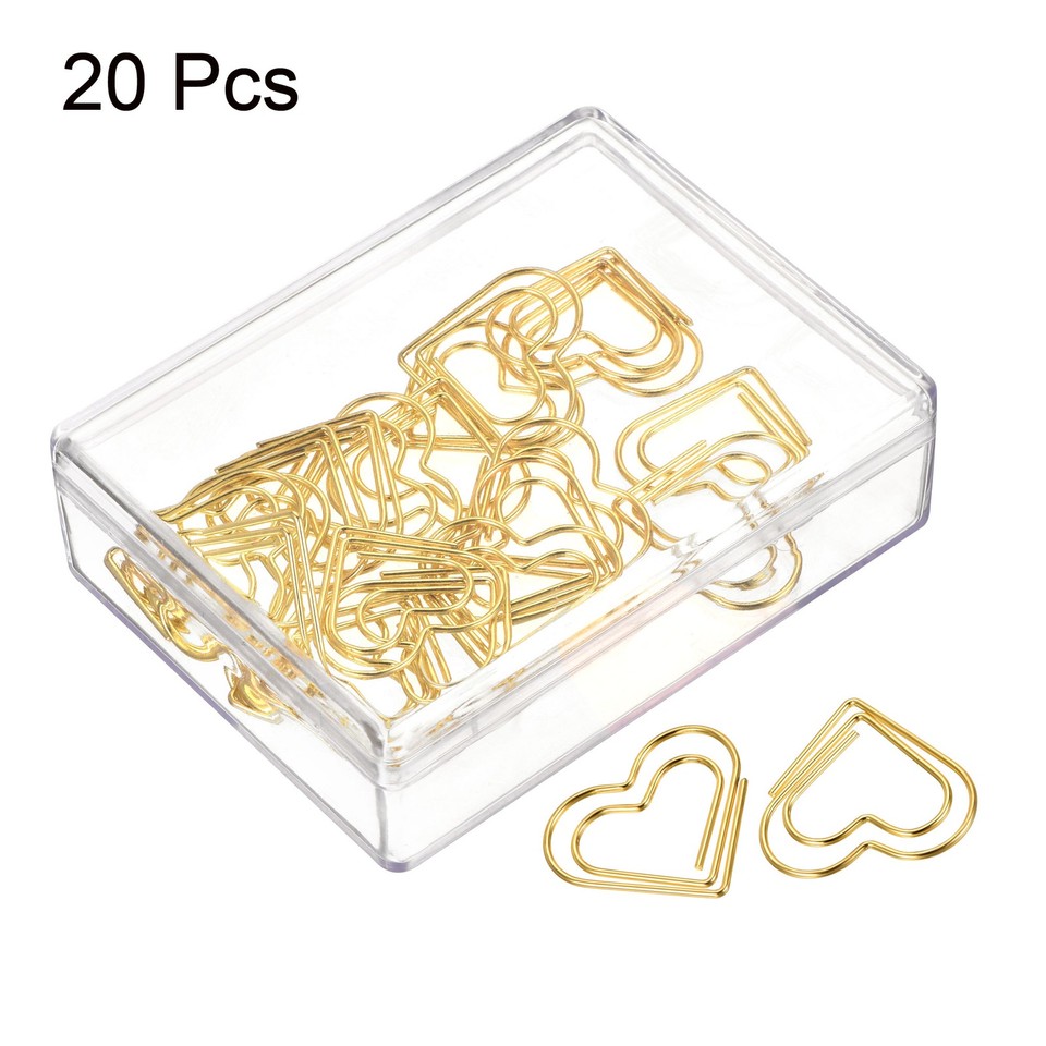 20pcs Paper Clips Heart Shape with Box Gold Tone for Office Home ...