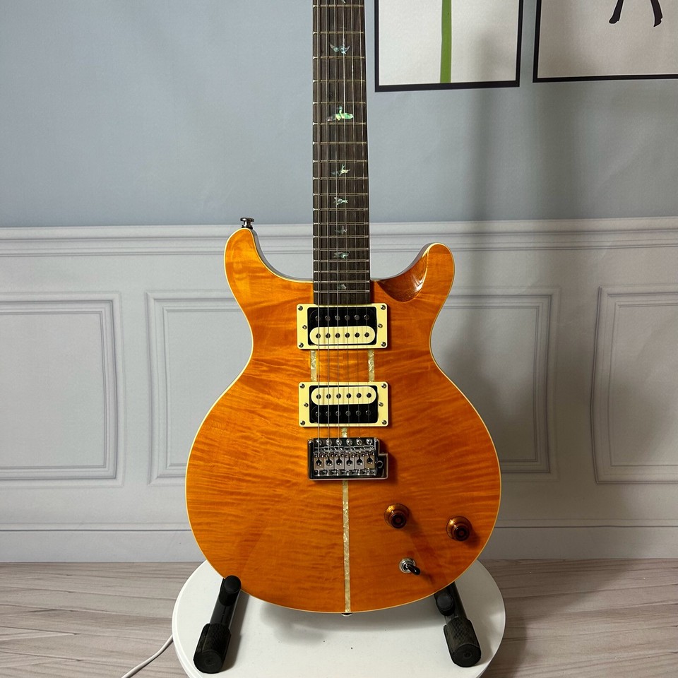 Custom Yellow Santana Retro PRS Electric Guitar Flame Maple Top Abalone ...