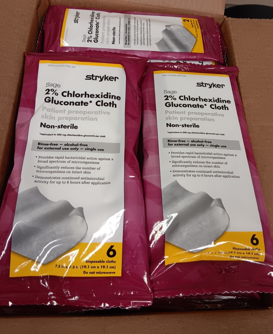 Stryker 2% Chlorhexidine Gluconate Cloths 14 Packs of 6 cloths Exp 12/ ...