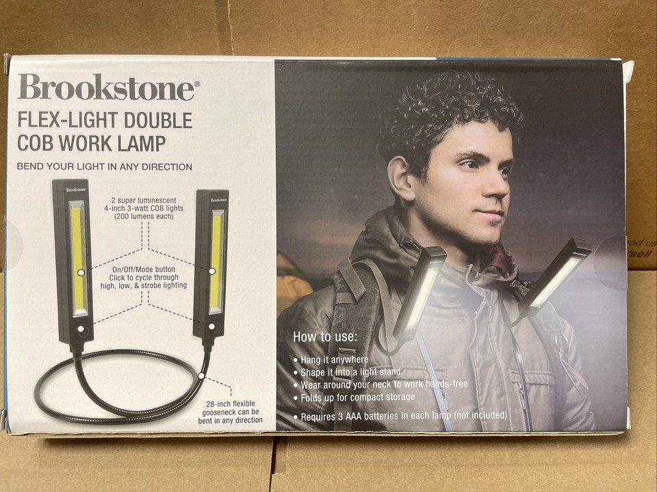 NEW Brookstone Flex-Light Double Cob Work Lamp Hands-Free Lightweight ...