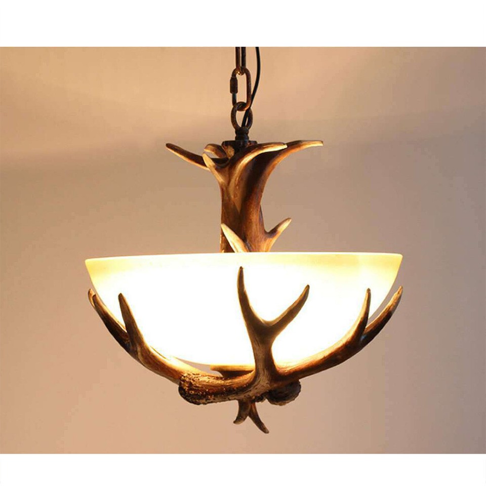 Chandelier E26 Rustic Lodge Log Cabin Ceiling Light Resin Deer Antler 3 ...
