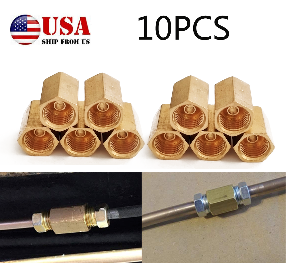 10Pcs Inverted Flare Brake Line Union For 3/16" Tube Fittings (3/8"-24 ...