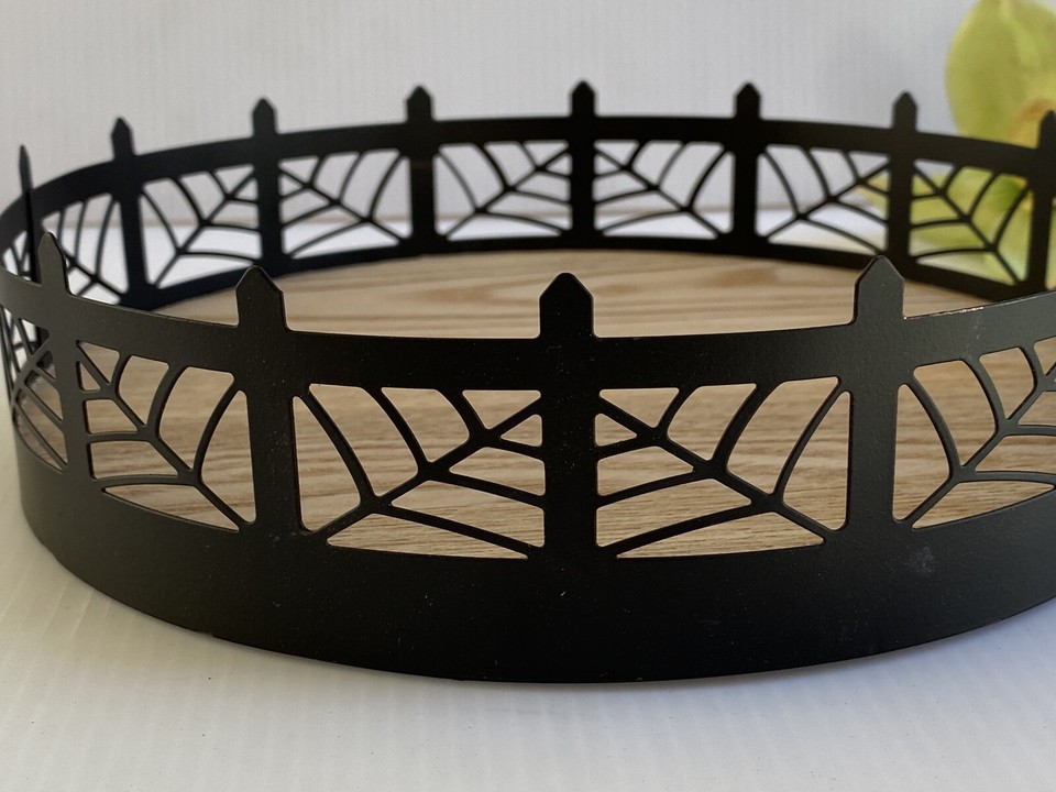 NEW Target Bullseye Round Black Fence Spider Web Tray Halloween Gothic ...