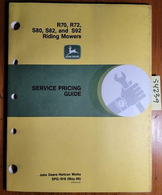 John Deere R70 R72 S80 S82 S92 Riding Mower Flat Rate Service Pricing ...