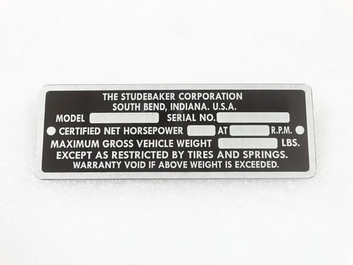 DATA PLATE FITS TO VINTAGE STUDEBAKER MODEL 1946-49 #V214-7 | eBay