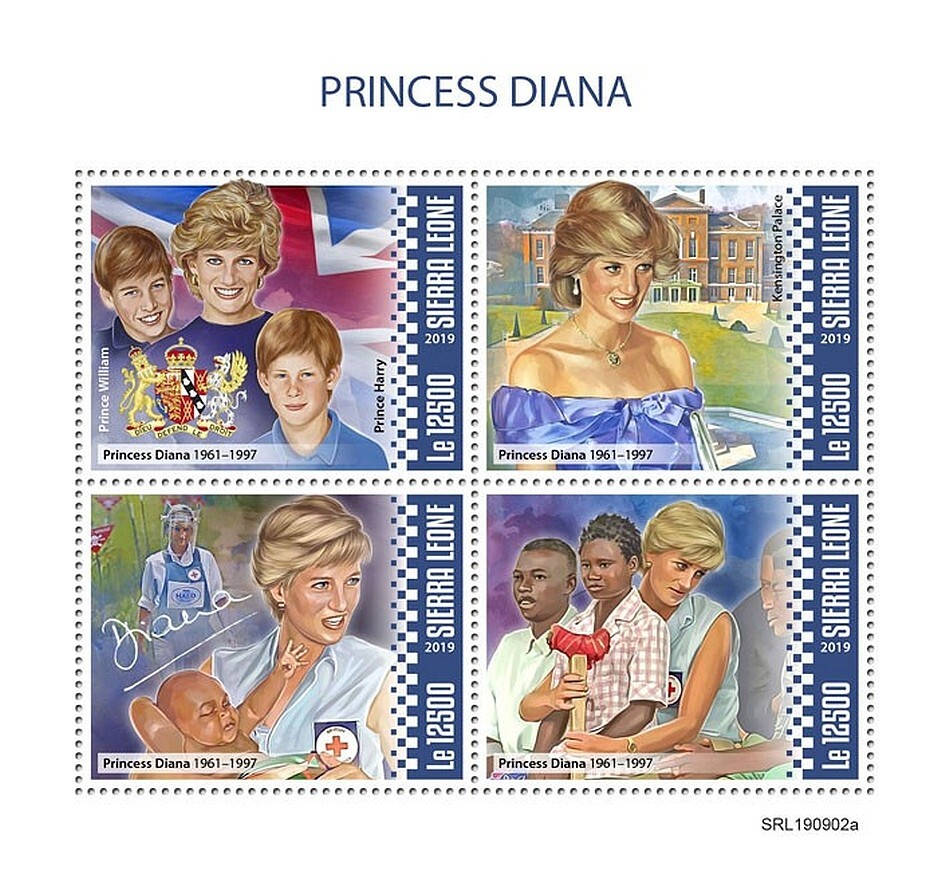 DIANA Princess of Wales / Princes / Royalty Stamp Sheet #1 (2019 Sierra ...