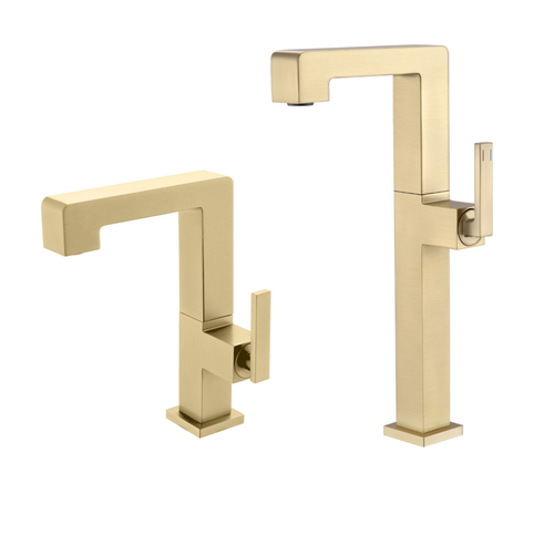 Brushed Gold Square Bathroom Sink Lever Handle Faucets Vanity Mixer ...