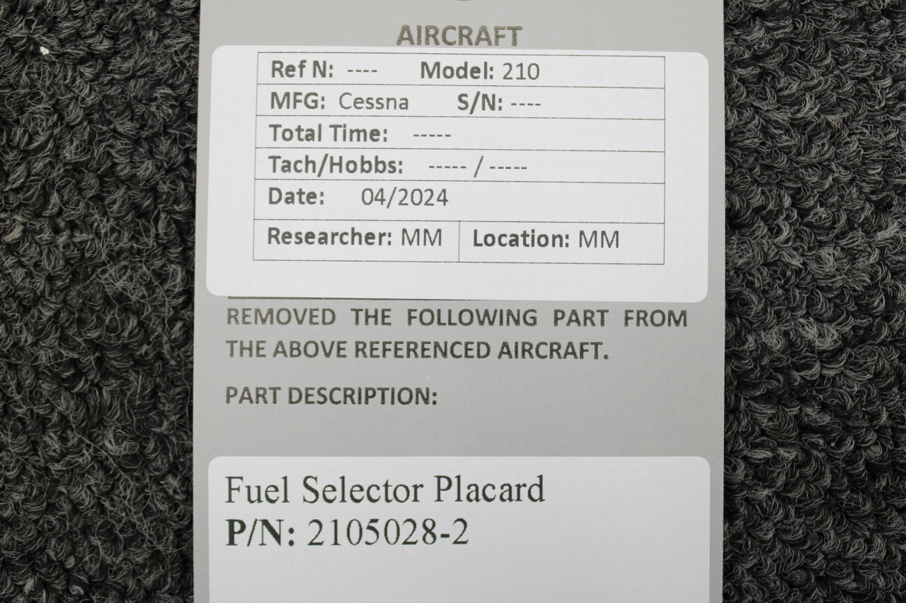 2105028-2 Cessna 210 Fuel Selector Placard | eBay