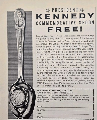 John F Kennedy Collector Spoon Friendship 7 Glenn Orbit Vintage Print ...