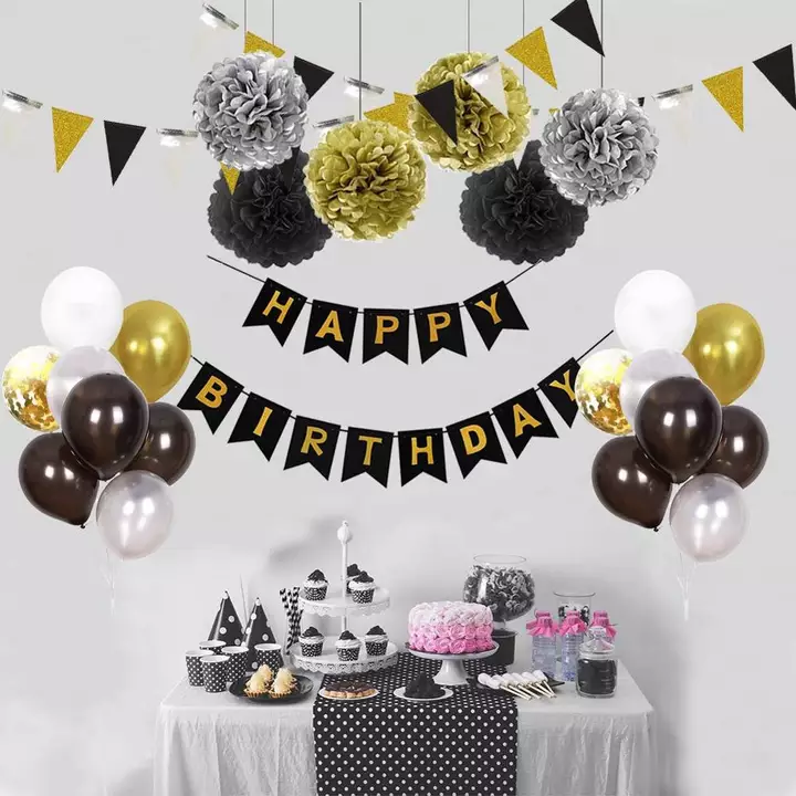 Premium Happy Birthday Decoration Set Banner, Latex Balloons, Pom Poms ...