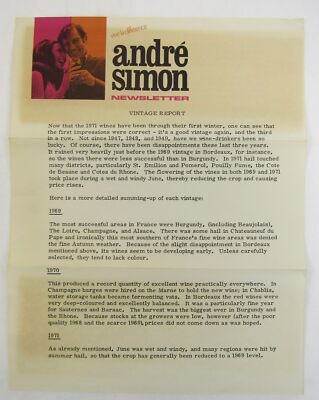 1971 Andre Simon Vintage Wine Newsletter Winery Tasting Grapes Variety ...