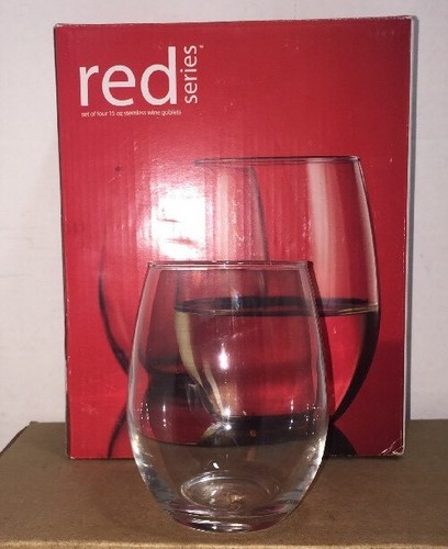 Home Essentials Red Series Set of 4- NEW Stemless Wine Glasses Goblets ...