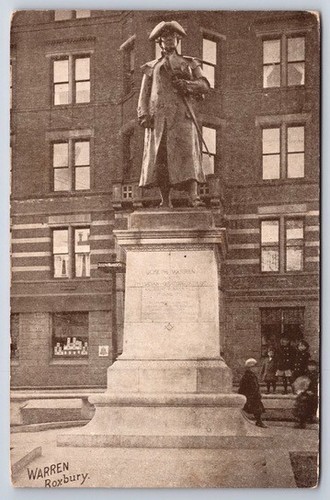 Roxbury MA UDB Postcard Joseph Warren Statue Patriot Killed at Bunker ...