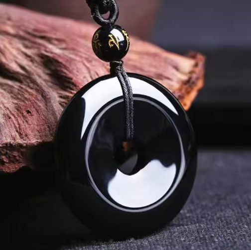 Natural Black Obsidian Circle Donut Pendant Healing Reiki Amulet Unisex ...