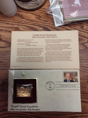 Dwight David Eisenhower Allied commander, 34 President Gold Stamp. | eBay