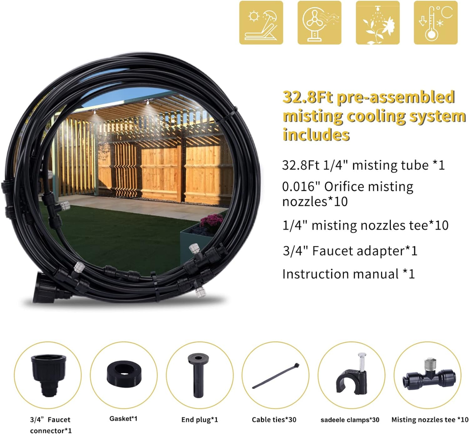 Outdoor Misting System: Portable Misting System 32.8FT Misting Cooling ...