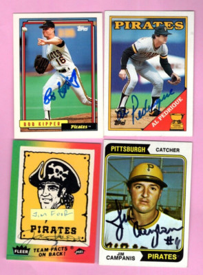 Autographed Lot Pirates Jim Campanis Kipper Pedrique Foor 4 cards Avg ...