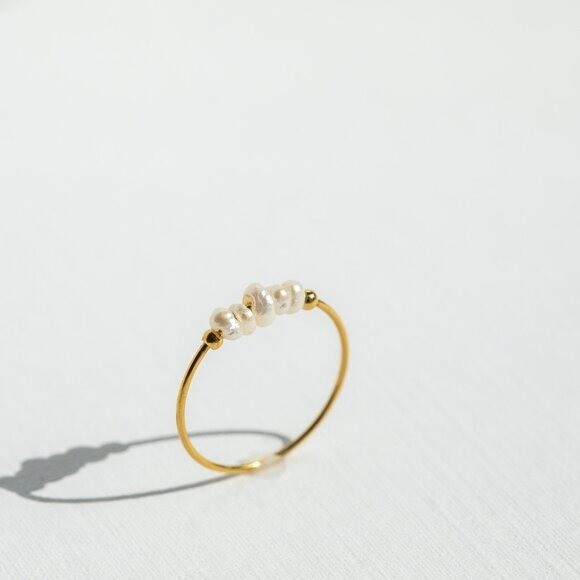 Dainty Pearl Ring Freshwater Pearl Gold Ring Waterproof Gold Ring Stack ...