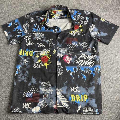 Fresh Prints of Bel-Air Shirt Medium Black Roses Drip Street Wear ...