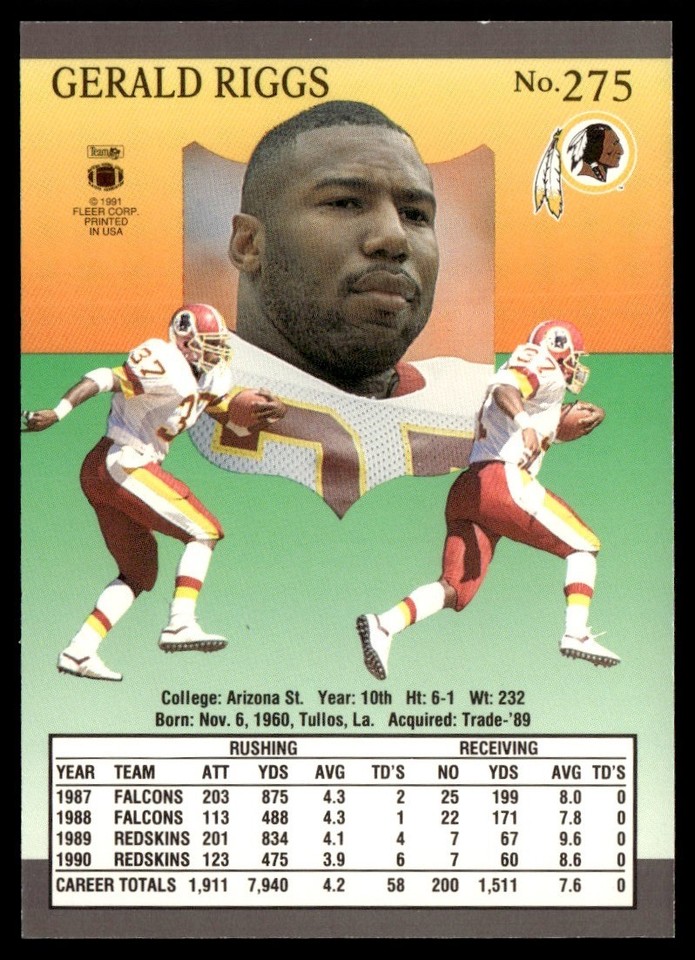 1991 Ultra Gerald Riggs Washington Redskins #275 | eBay