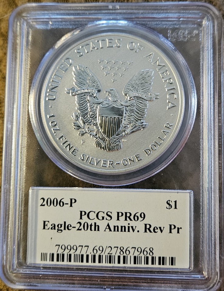 2006 Reverse PR69 Silver Eagle PCGS Moy - Blue Label 20th Anniv. (No ...