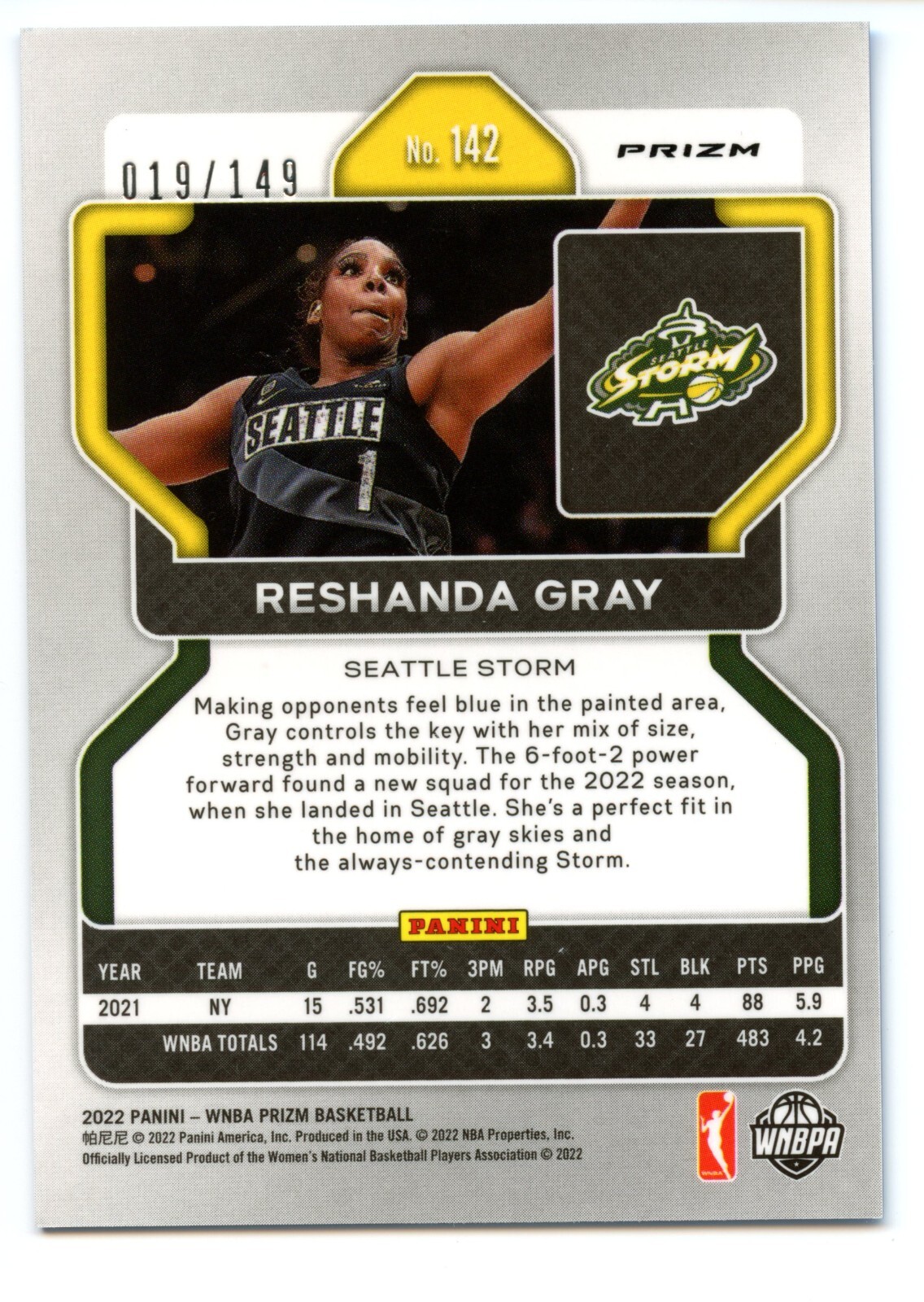 2022 Panini Prizm WNBA - Blue Prizm #142 Reshanda Gray /149 for sale ...