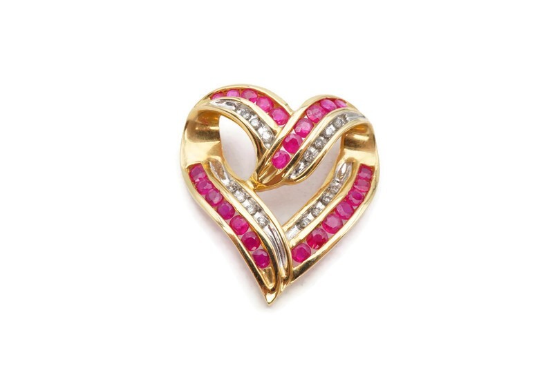 14k Yellow Gold Ruby Diamond Heart Pendant Omega Enhancer Alwand Vahan ...