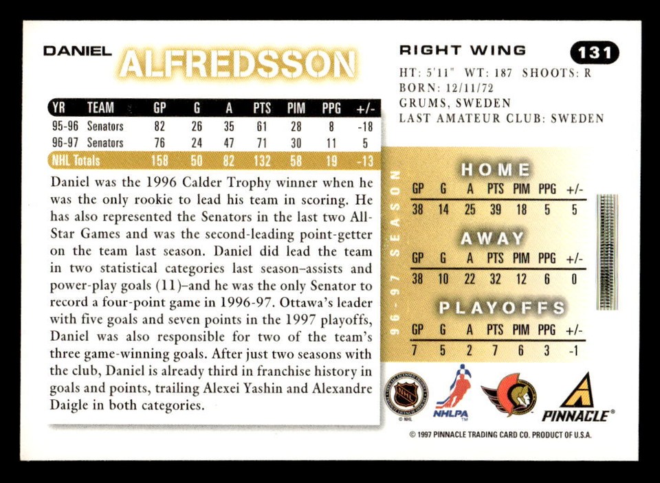 1997-98 Score #131 Daniel Alfredsson | eBay