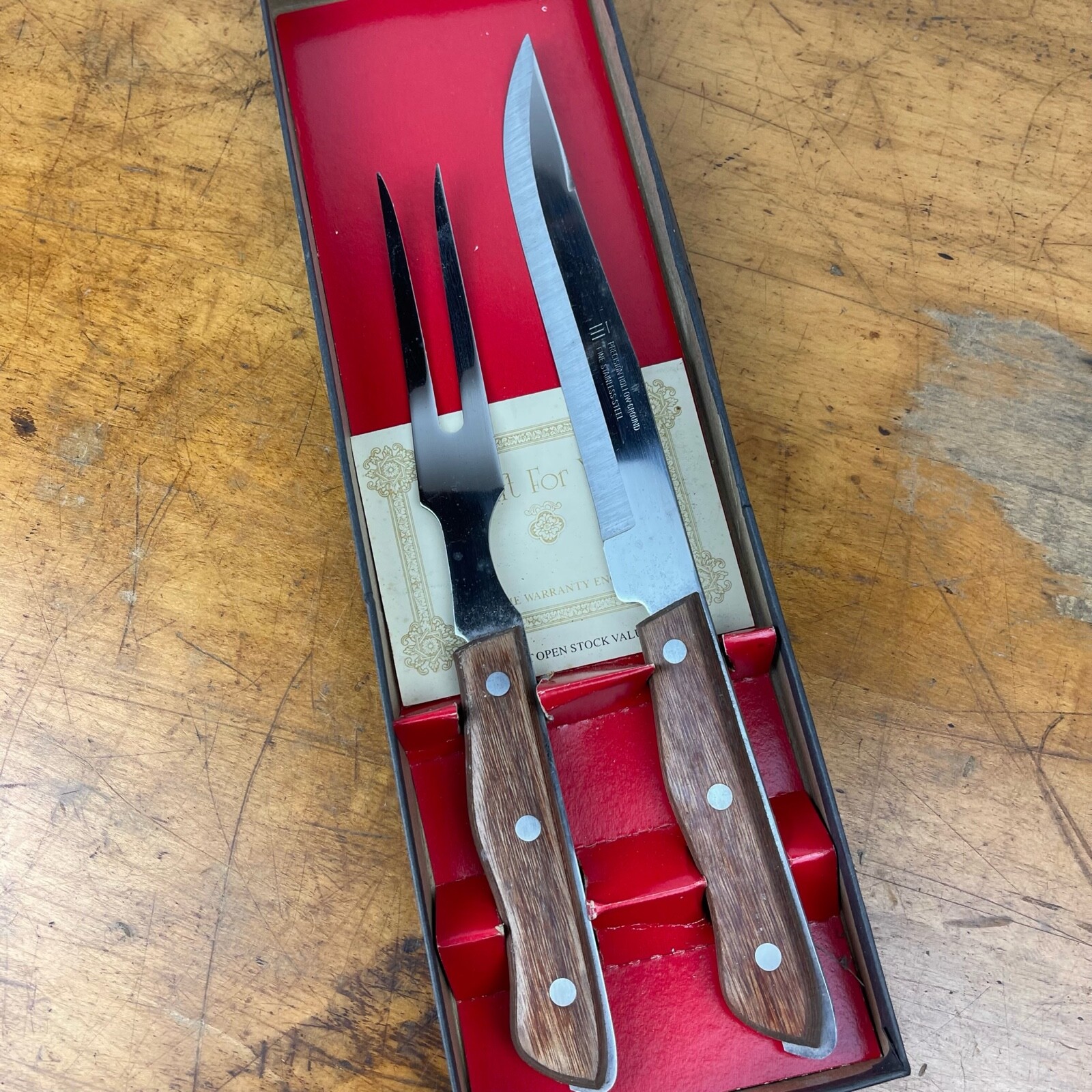 Vintage Maxam Carving Knife Fork Set Wood Handle Made in Japan New Old ...