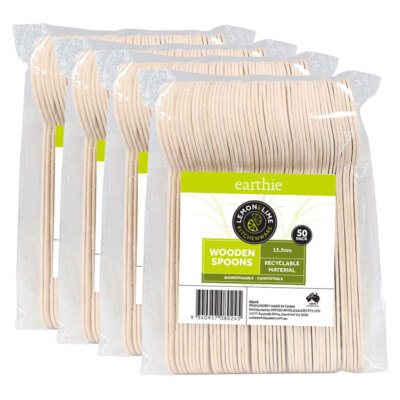 200PK Lemon & Lime Eco Biodegradable Wooden Spoons Party Cutlery ...