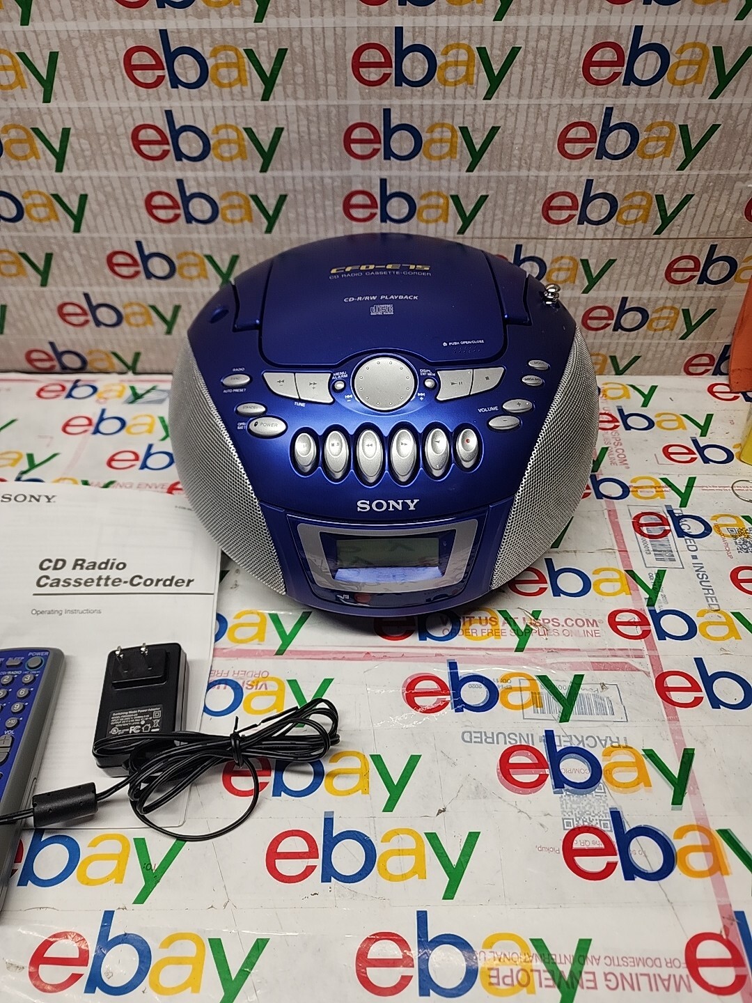 Sony CFD-E75 Blue CD Cassette Player AM FM Radio Portable Boombox w ...