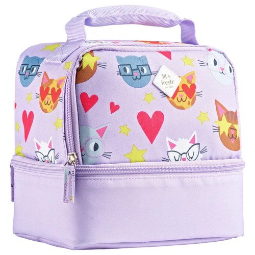 Fit & Fresh Edna French 2 Compartment Insulated Lunch Box, Purple Cats ...