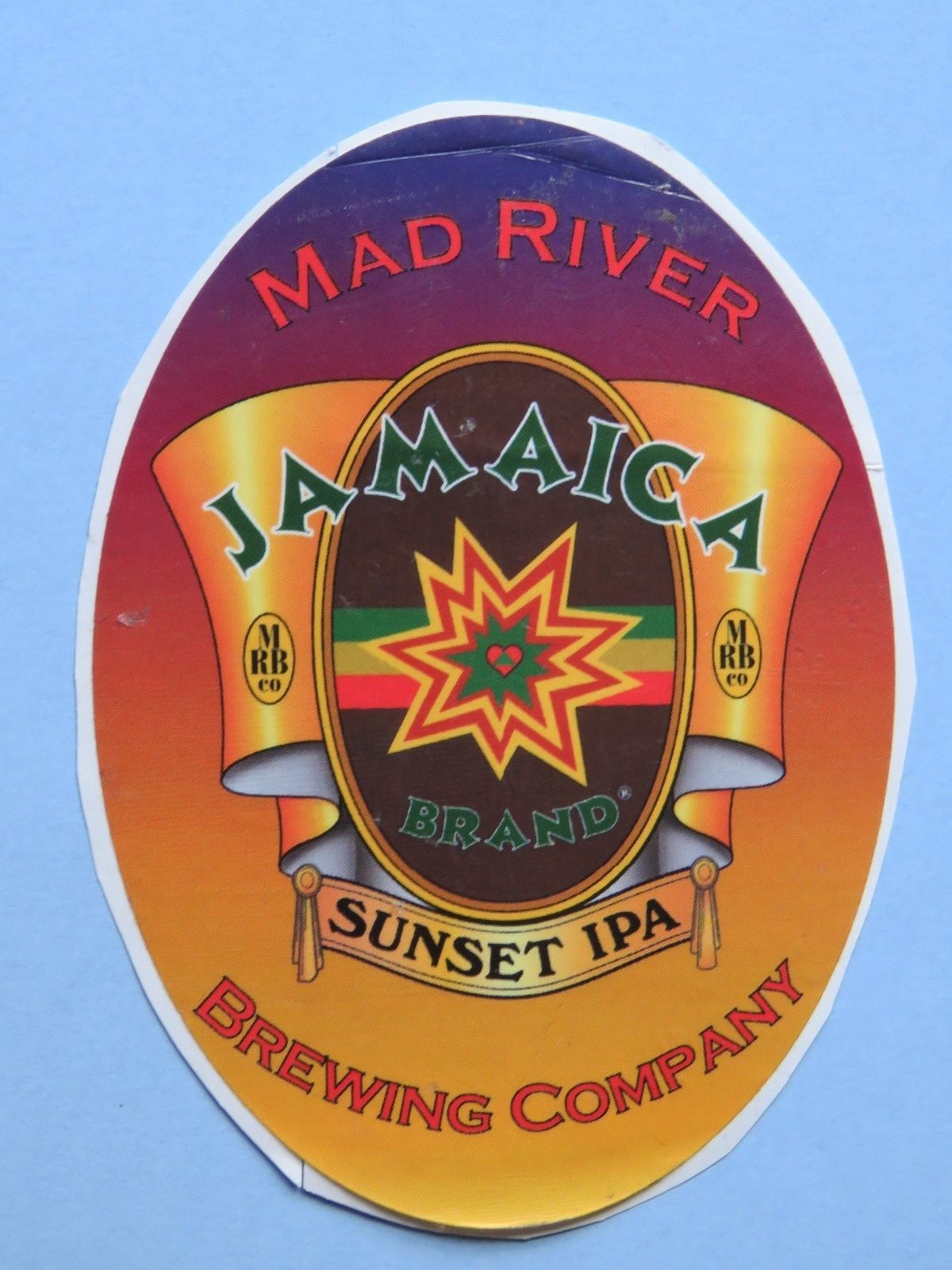 BEER STICKER: MAD RIVER Brewing Jamaica Brand Sunset IPA ~ Blue Lake ...