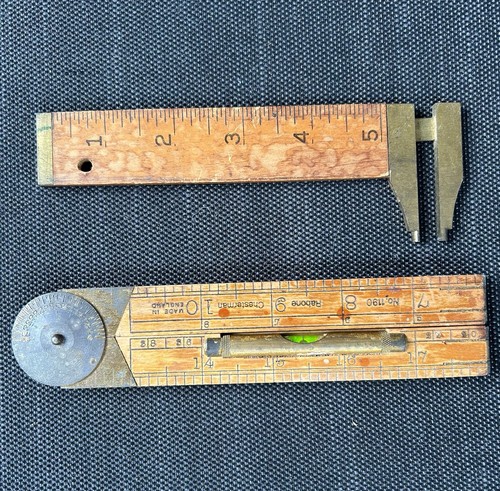 RABONE 1190 BOXWOOD BRASS 24” RULER W/ LEVEL + Stanley 136 1/2 Caliper ...