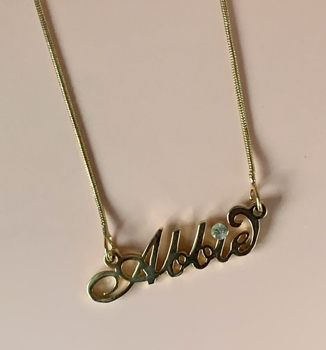 Abbie Name Necklace Gold Crystal Italic Custom Personalised New Gift ...