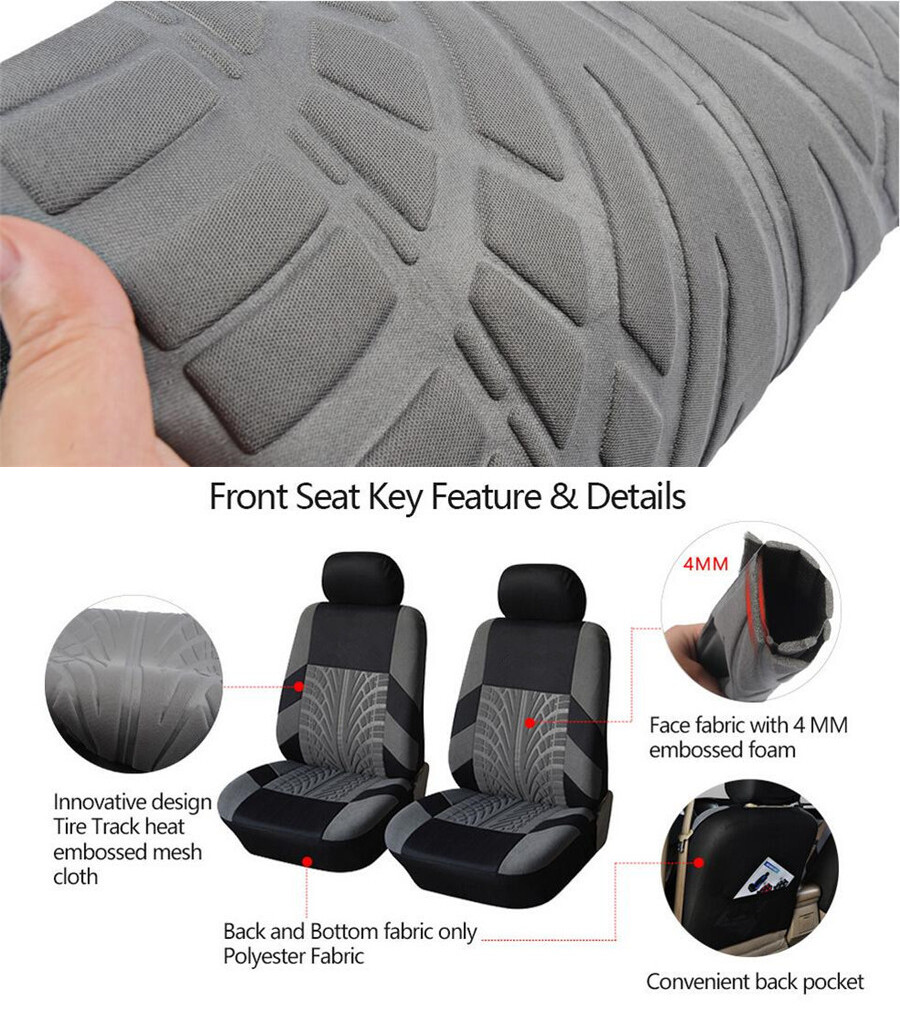 Tread Car Driver + Passenger Seat Covers Black Gray Slipcover USA 2pcs ...
