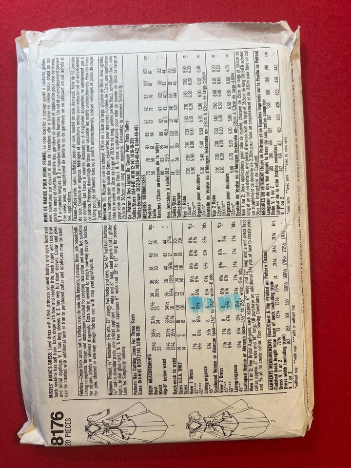 Simplicity 8176, Size 10-14, Misses' Brides Dress/ Gown, Uncut | eBay