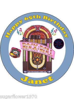 Personalised Rock n Roll Jukebox music edible icing birthday cake ...