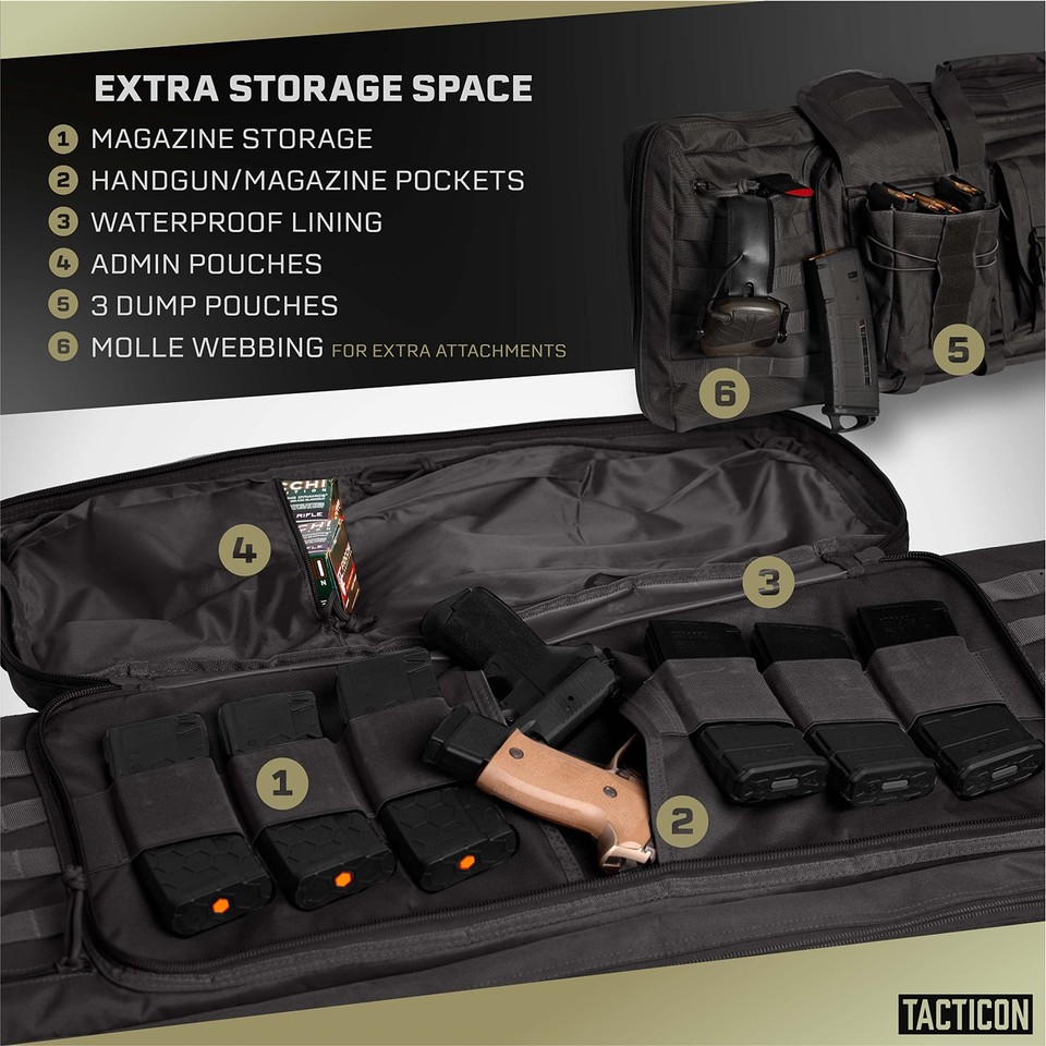 Tacticon Double Rifle Bag | 2 Hard Rifles + 2 Pistols Tuckable Backpack ...