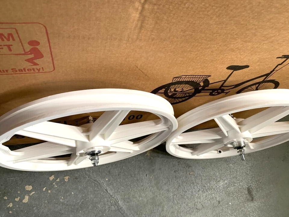 WHITE 20" Bicycle WheelSet MAG PLASTIC 6-SPOKES Rear Freewheel BMX GT ...