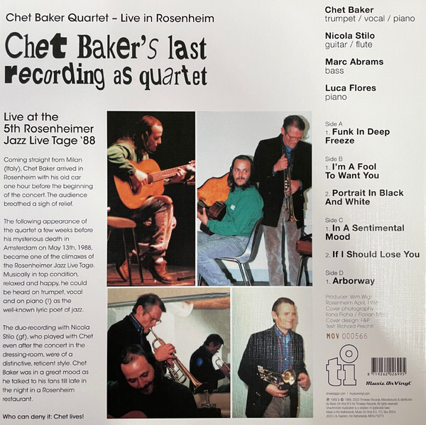 Chet Baker - Chet Baker's Last Recording As Quartet (2LP) - Numbered ...