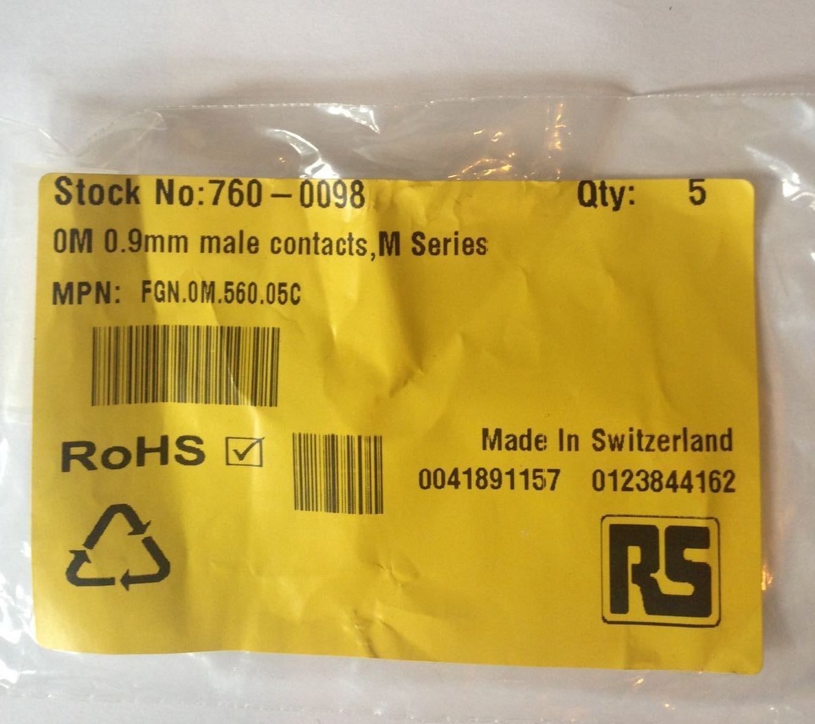 LEMO M Series, size 0.9mm Male Crimp Contact for use with M Series ...